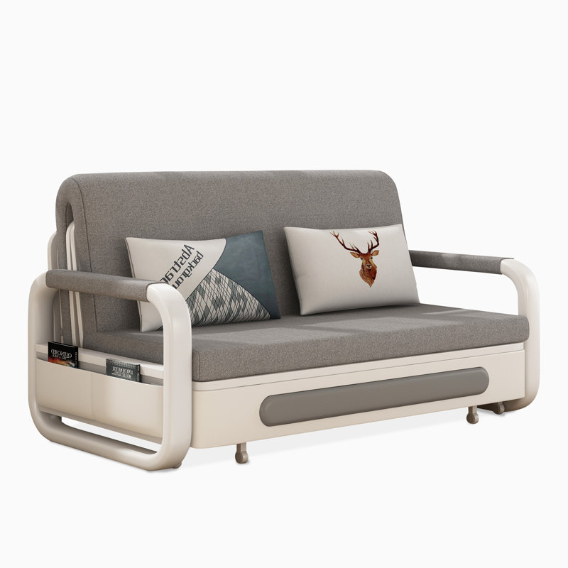 Latitude Run® Nathanjames 50'' gray cotton and linen expandable sofa bed with storage function ...